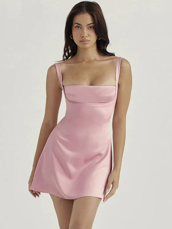 Romantic Sheath Mini Dress with Square Neckline and Backless Charm ...